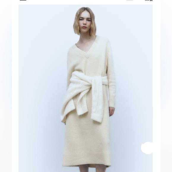 Zara | Dresses | Nwt Zara Cashmere Vneck Midi Dress Size M In Natural ...